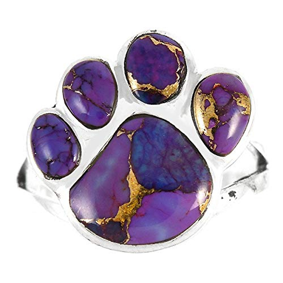 Dog Paw Sterling Silver 925 Genuine Spiny Turquoise Ring (Purple Turquoise, 10)