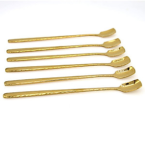 6 PCs Stainless Steel Mixing Spoon with Gold Finish - Stirrer Spoon with Shovel-Shaped Head for Coffee, Ice Tea, Soft Drink, Cocktail, Length 6-1/32-Inch (15.3 cm)