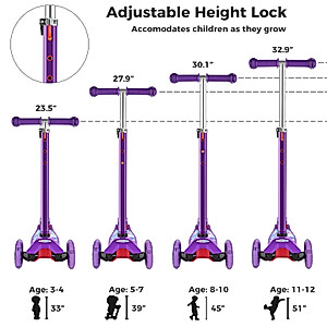Hikole 3-Wheel Scooter for Kids with LED Wheels - Adjustable Height, Lean-to-Steer Design, for Girls & Boys 3-12 Years Old