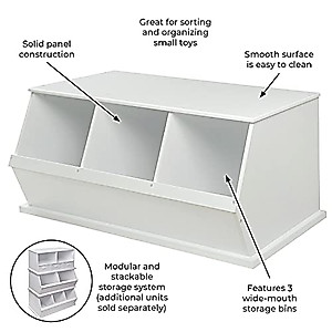 Stackable Wooden 3 Bin Open Storage Toy Organizing Cubby