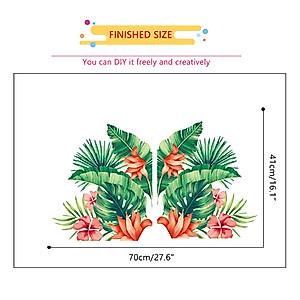 MOLANCIA Tropical Hibiscus Flower Wall Decals,Nature Palm Tree Leaf Plants Wall Sticker Art Murals,Removable Green Tropical Plants Tree Leaves Stickers for Living Room Kids Nursery Room Wall Art Decor