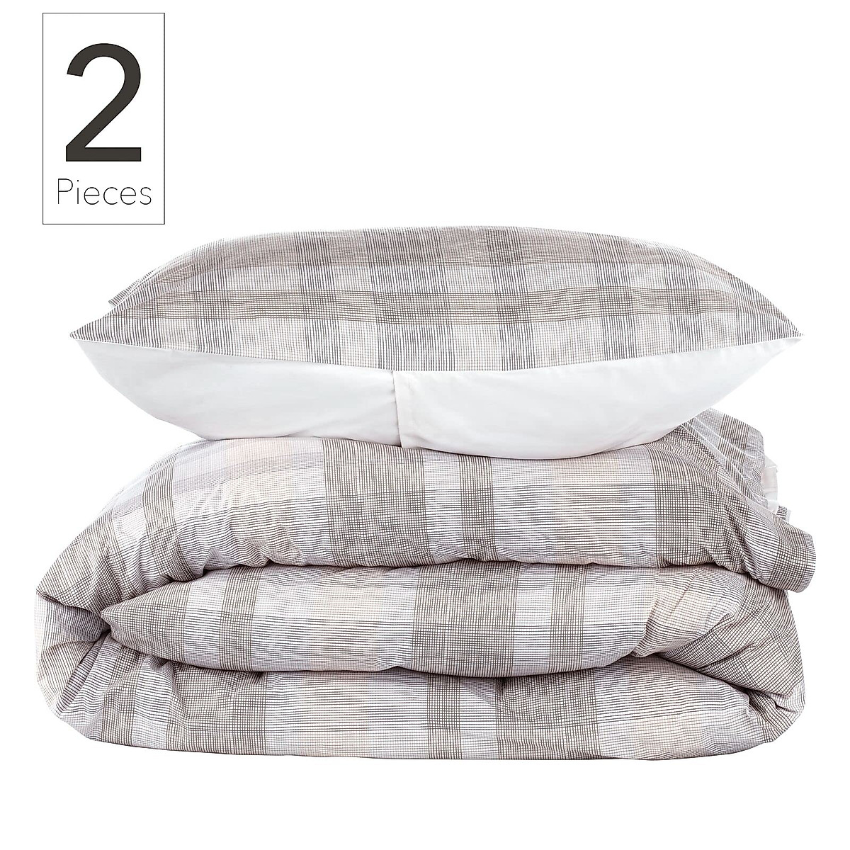 Nate Home by Nate Berkus 250TC Glen Plaid Duvet Cover Set | All-Season Cotton - Twin Size - from mDesign - 2 Piece - Includes 1 Duvet Cover, 1 Pillow Sham, Pearl Multi (Cream/Beige)