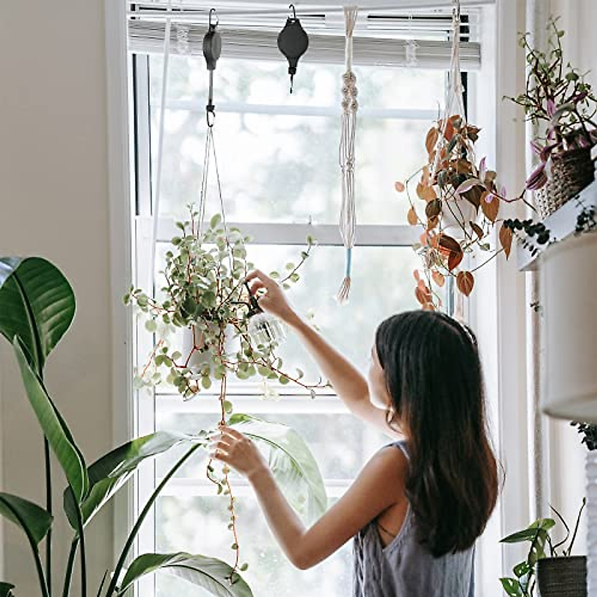 Cosmos 3 Pack Plant Pulley Retractable Hanger Adjustable Plant Pulleys with Metal Hooks for Hanging Plants Garden Baskets Bird Feeder Indoor Outdoor Decoration