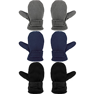 3 Pairs Baby Toddler Winter Mittens Warm Fleece Kids Mittens Baby Snow Skiing Gloves for Boys and Girls Aged 2-4 Years (Black, Gray, Navy Blue)