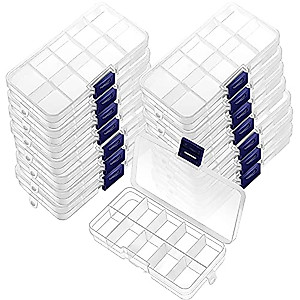 ZOENHOU 32 Pack 10 Grids Plastic Organizer Container, Colored Plastic Organizer Storage Box with Adjustable Dividers for Jewelry Bead Earring Fishing Hook Art Crafts Small Accessories, 4 Colors