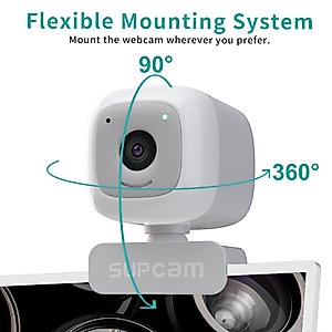 SUPCAM Webcam with Microphone and Speaker, HD 2K Web Camera for Laptop Desktop Computer PC,Portable USB Web Camera with Privacy Cover,Streaming Web Cam for Recording, Conferencing, Calling (Grey)
