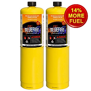 Pack of 2, 14.1 oz BLUEFIRE Modern MAPP Gas Cylinder, 99.9% High Purity Propylene Equal To MAP-PRO, Hotter than Propane! Variation of Quantity Bundles Available (2)