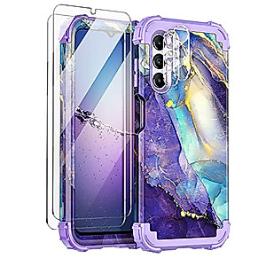 Rancase for Galaxy A14 5G Case,[2 Tempered Glass Screen Protector + 2 Camera Lens Protector ] Three Layer Heavy Duty Shockproof Hard Plastic+Soft Protective Case for Samsung Galaxy A14 5G,Purple