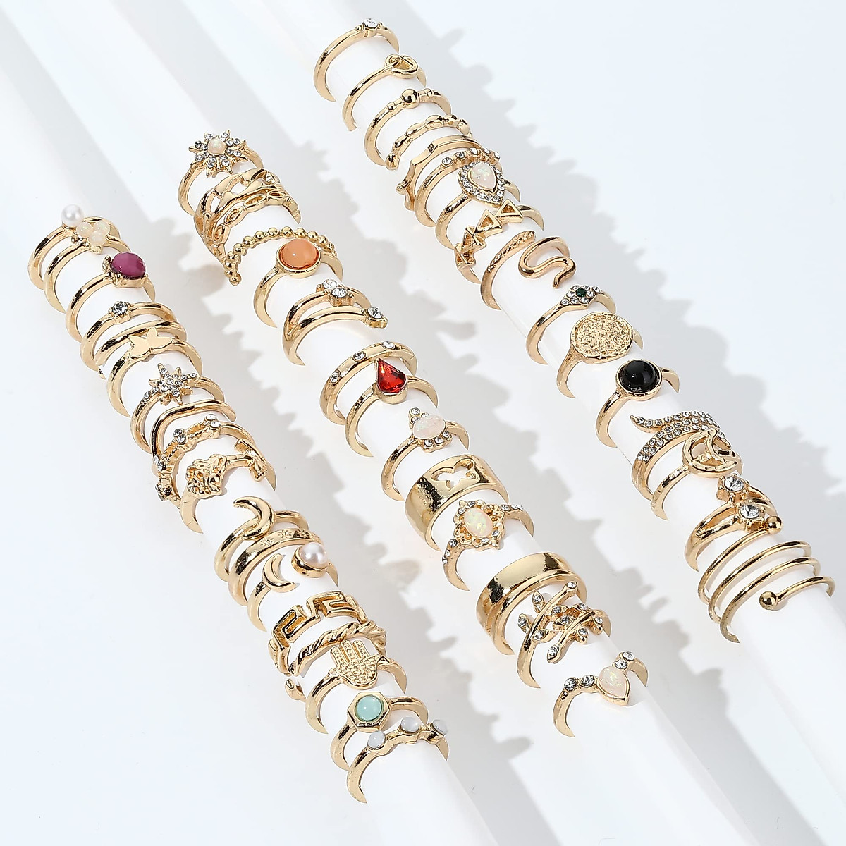 Subiceto 48Pcs Open Toe Rings Set for Women Men Adjustable Vintage Retro Knuckle Ring Bohemian Toe Finger Tail Ring Summer Beach Foot Jewelry Gold