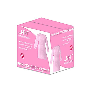 Nobles Universal Size Pink Disposable Isolation Gowns - Latex-Free Gown is Fluid Resistant with Knitted Cuffs - Medical & PPE Gowns - Ideal Safety Protection for Women & Men (Case of 50)
