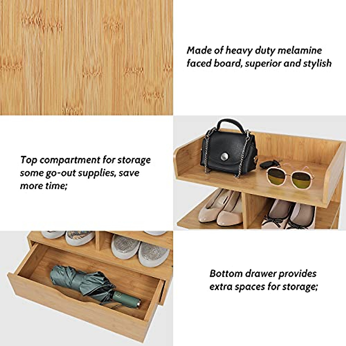 TQVAI 6 Tier Shoe Rack, Wood Shoe Organizer with Drawer, Tall Shoe Storage Rack for Entryway, Bamboo Color