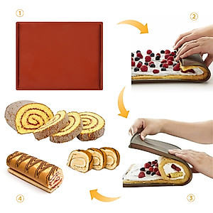 RESOME Large Swiss Roll Cake Mat Flexible silicone Baking Tray, 14.17x11 in Silicone Jelly Roll Pan Cookies sheet Bakeware Nonstick Baking Tray, silicone baking pan,Brown