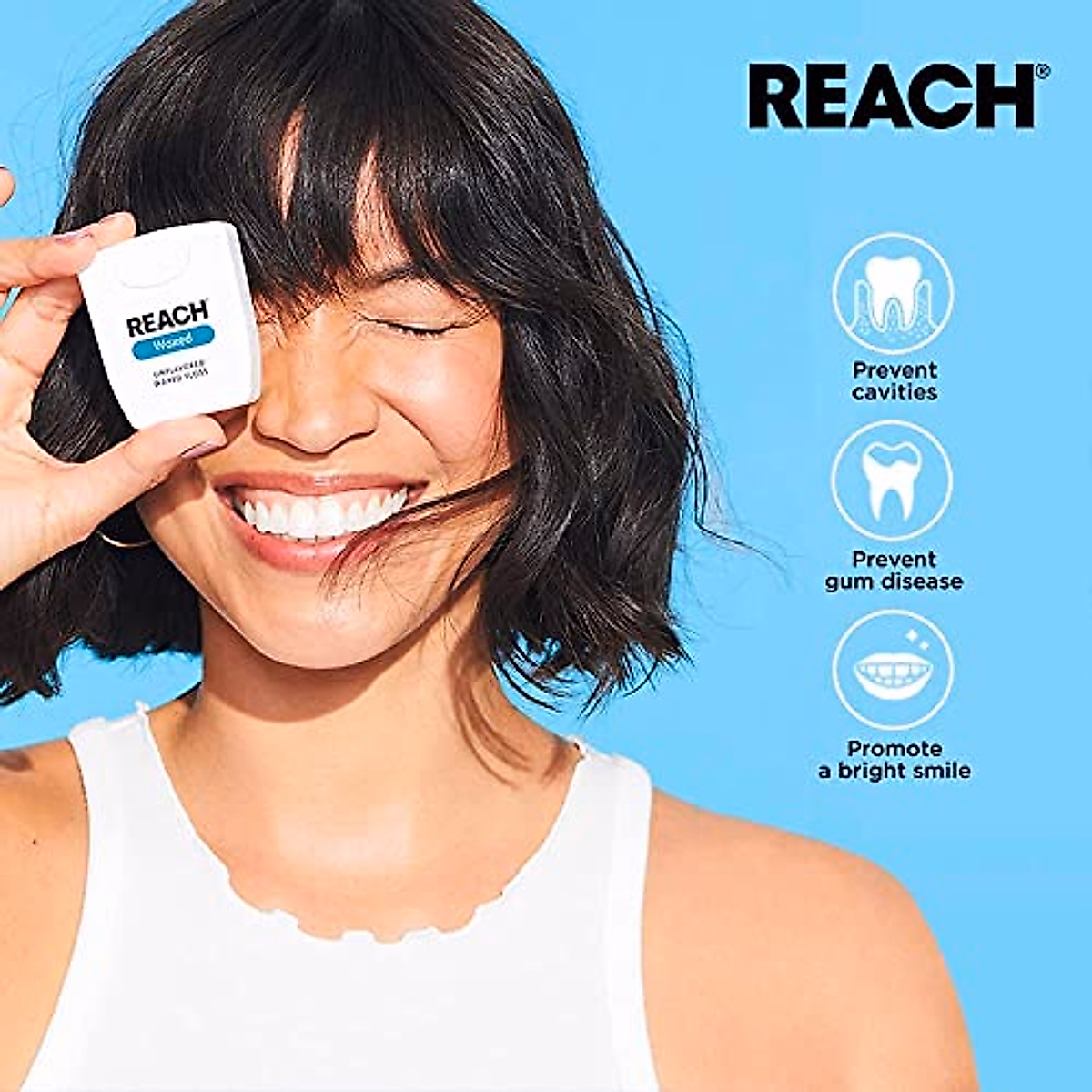 Reach Unflavored Waxed Dental Floss for Oral Care & Removal of Plaque & Food From Teeth & Gum Line, Accepted by the American Dental Association (ADA), Unflavored, 55 yds (Pack of 3)