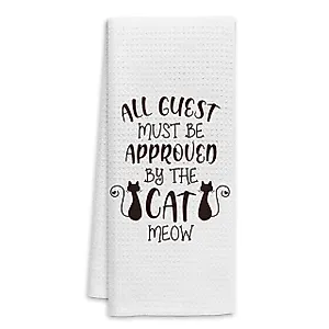 Funny Cat Kitchen Towels Dishcloths Hand Towels,All The Guest Must Be Approved By The Cat Decorative Cat Dish Towels For Kitchen,Black Cat Towels Kitchen,Cat Lovers Gifts For Women Men Girls Kids