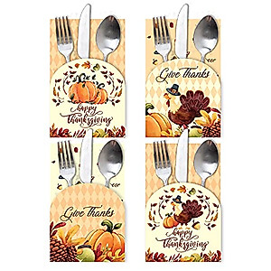 Thanksgiving Utensil Holder / 24 Pieces Turkey Cutlery Silverware Holder Paper Pocket Set For Thanksgiving Party Supplies / Fall Harvest Party / Dinner Table Decoration