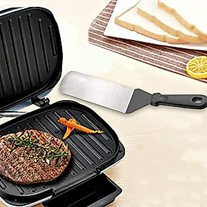 KUFUNG Grill Turner, Stainless Steel Metal Griddle Spatula, Steak Pizza Shovel Teppanyaki Shovel with Beveled Edges great for BBQ Grill Flat Top (2.8x7.3 inch(Solid), Black)