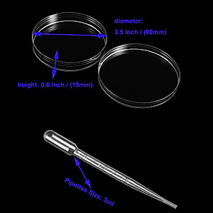 KOHAND 50 Pack Petri Dishes with Lids, 90 x 15 mm Plastic Lab Petri Dishes Agar Plates Diameter by with 100 PCs Plastic Transfer Pipettes (3ML), Science Experiment Kit for School Lab Projects