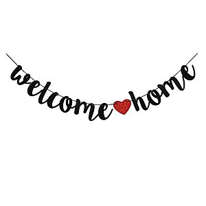 Welcome Home Banner for Home Party Sign Decorations,Red & Black Family Theme Party Supplies