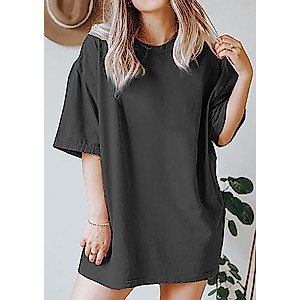 CSDAJIO Women's Letter Print Mushroom Shirt Oversized Graphic Tee Crewneck Short Sleeve T Shirt Back Yosemi Grey X-Large