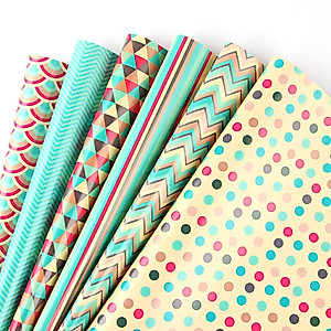 Wrapping Paper Sheets - Folded Flat - Birthday Wrapping Paper Set Included 6 Pack Gift Wrap Paper with Ribbon,Tag,Red Green Gift Wrapping Paper for Birthday,Bridal Baby Shower,Weddings,Graduations,Women,Men,Boy,Girl,All Occasion