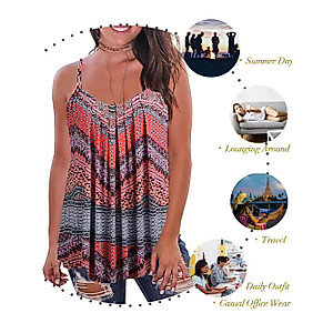 Kaei&Shi Spaghetti Strap Print Long Vest,Flowy Tank Top for Women,Pleated Dressy Loose Cami,Swing Camisole Plus Size Zigzag Red 3X-Large