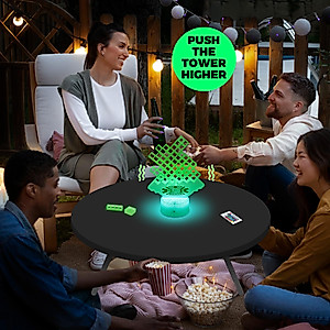 LED Glow in The Dark Stacking Game -Tumble Tetra Balance Tower Game with Color Changing Lights - Suspend Board Games for Adults & Family - Great for Summer Parties, Raves, or Blacklight