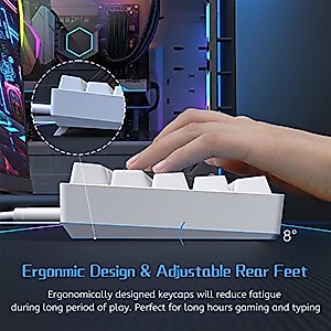 DIERYA 60% Mechanical Keyboard, DK61se Wired Gaming Keyboard with Red Switches, LED Backlit Ultra-Compact 61 Keys Mini Office Keyboard for Windows Laptop PC Gamer Typist（White）