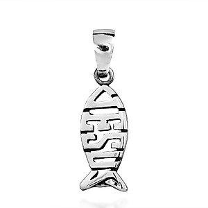 AeraVida Jesus Fish Ichthys Christian Symbol .925 Silver Pendant or Charm