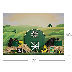 MEHOFOND Tractor Birthday Party Backdrop Props Boy Girl Happy 1st Birthday Green Farm Portrait Photography Background Photo Banner for Cake Table Supplies 7x5ft