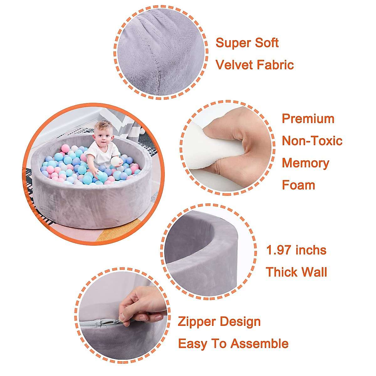 LEKILV Foam Ball Pit for Toddlers, 1-3 Year Old Kids Baby Gift Indoor, Soft Velvet Fabric, Balls or Toys Storage Organizer (Note: no Ball)