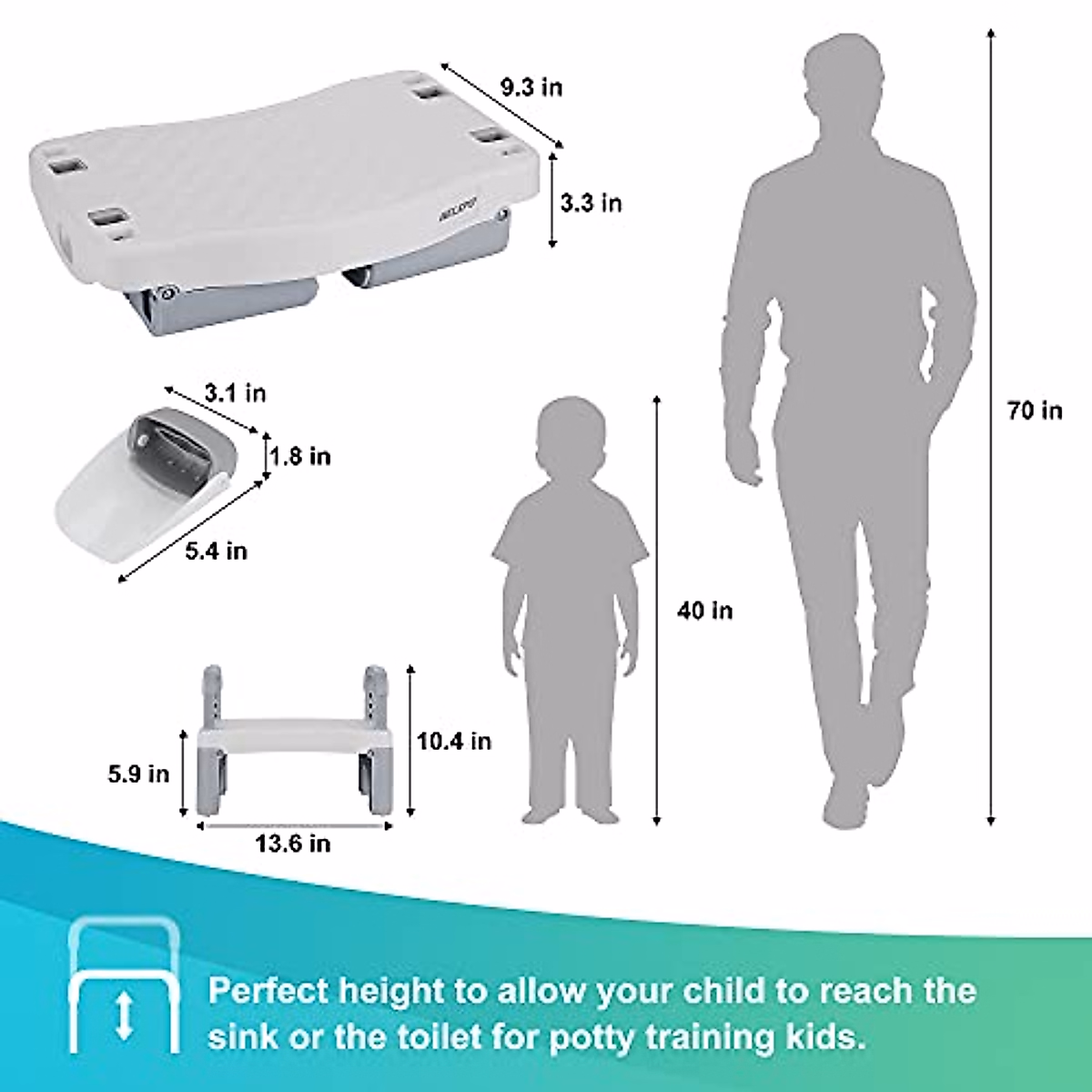 Welspo Folding Step Stool for Kids, Toddler Step Stool with Handle for Bathroom Sink,Toilet, Plastic Child Step Stool with Faucet Extender Non-Slip for Boys and Girls, Gray