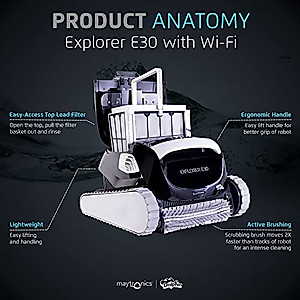 Dolphin Explorer E30 Robotic Pool Vacuum Cleaner with Wi-Fi Control — Large Capacity, Top Load Filter Basket is Simple to Clean — Powerful Suction Captures Small Debris — Ideal for All Pool Types