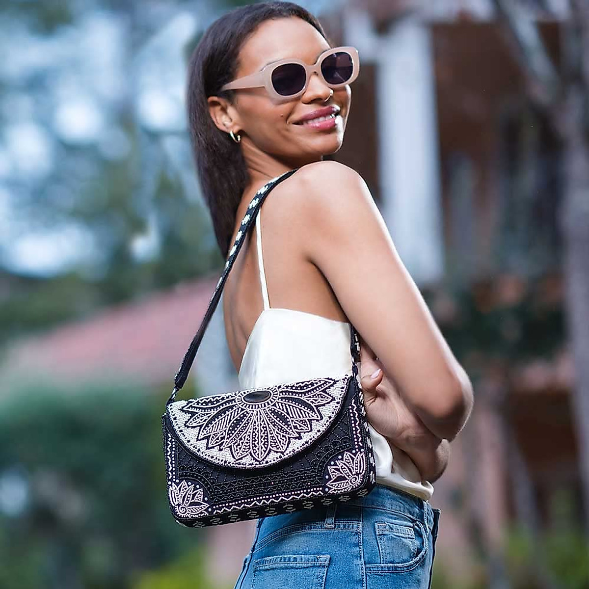 Mary Frances Back to Nature Shoulder Handbag, Black