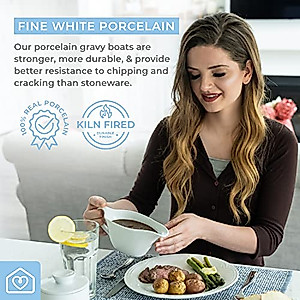 Heartland Home Porcelain Gravy Boat with Large Pour and Fewer Drips. Large White Gravy Boat, 16floz.