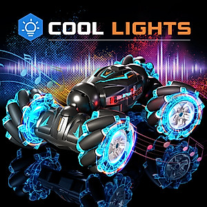 Jovow 1:12 RC Stunt Car, 2.4GHz 4WD Remote Control Gesture Sensor Toy Cars, Double Sided Rotating Off Road Vehicle 360° Flips with Lights Music, Toy Cars for Boys & Girls Birthday