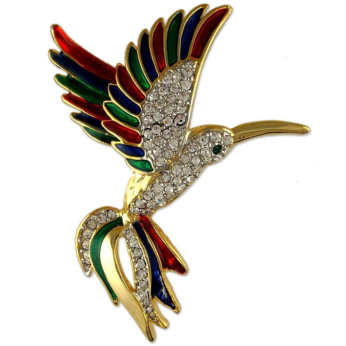 ELEGANT MULTICOLOR AUSTRIAN CRYSTAL TWO TONE HUMMINGBIRD BIRD BROOCH PIN