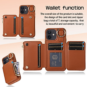 Furiet Wallet Case for iPhone 11 6.1 with Wrist and Shoulder Strap Card Holder Ring Stand Flip PU Leather 6+ Card Slots RFID Blocking Phone Cover for iphone11case iPhone11 i Phone11 11s XI 11R Brown