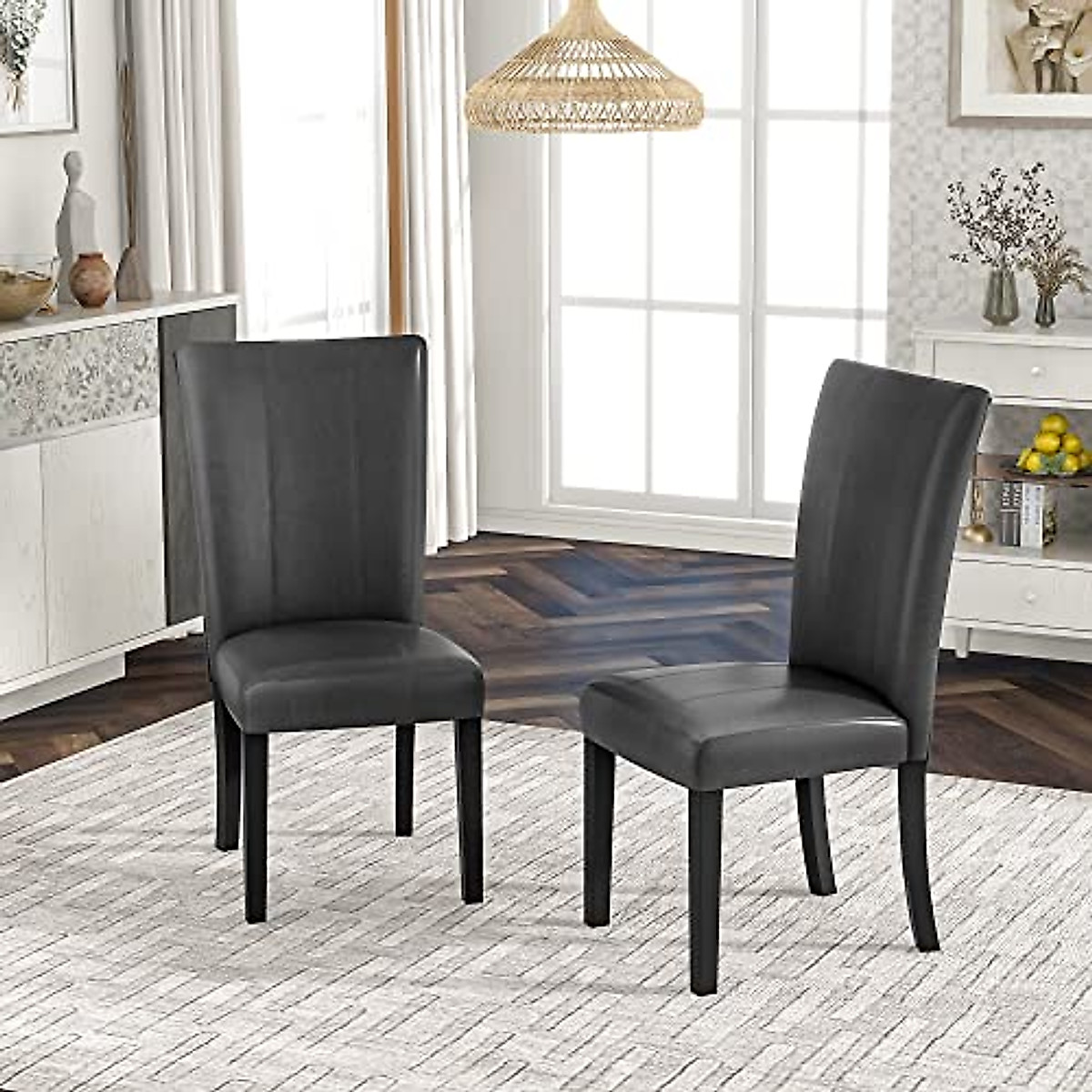 DHHU Furniture, 7-Piece Dining 1 Faux Marble Top Upholstered-Seats, Kitchen Table Set for 6, Black
