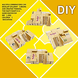 Skate Park Kit, Skate Park Kit Ramp Parts for Finger Skateboard Park Kit Part Training Props with 4 Finger Decks 2 Finger Bike 1 Pair Skates and 1 Scooters