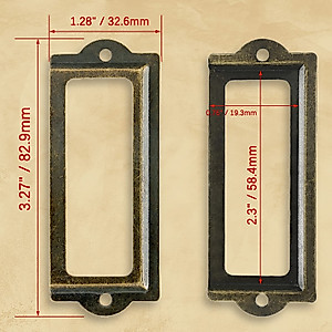 Rierdge 30 Pcs Antique Label Holder, 3.3 Inch Long Metal Office File Cabinet Shelves Drawer Name Card Label Holder Frames with Screws (Bronze)