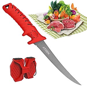 ATISEN Fillet Knife Fishing Gear, Razor Sharp G4116 German Stainless-Steel 9" Blade with Anti-Rust Coating, Non-Slip Handle, Includes Protective Sheath + Knife Sharpener, Great for Fresh or Saltwater