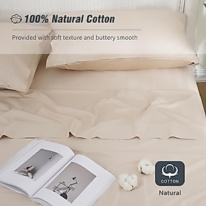 DOWNCOOL Queen Sheet Set - 100% Cotton Sheets Queen Size Set, 400 Thread Count Sateen, 16" Deep Pocket Queen Sheets, Silky Soft & Breathable Queen Bed Sheets, 4-Piece Hotel Luxury Beige Sheets Set