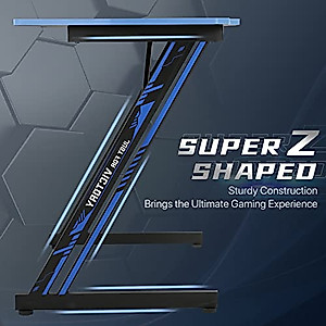 HKLGorg Gaming Desk 39" Computer Desk Gaming Table Writing Table Modern Ergonomic Racing Style Home Office Desk Workstation Carbon Fiber Headphone Hook for Men Boyfriend Female Gift- Blue