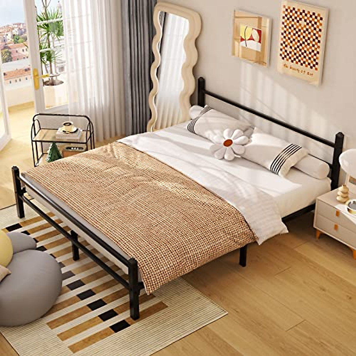 GreenForest Full Size Bed Frame with Headboard Easy Assemble Metal Platform Bed Base with Heavy Duty Support Mattress Foundation No Box Spring Needed, Full