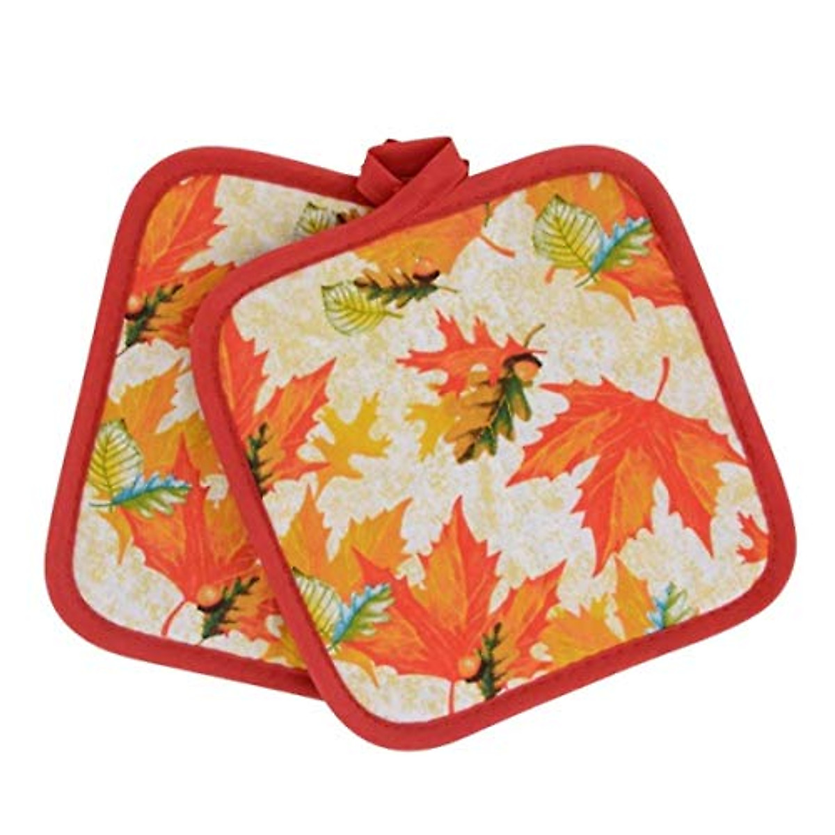 Combined Fall Kitchen Pot Holder and Mitt - Autumn Oven Mitt and Pot Holder Set - Maple Leaves -3 Items