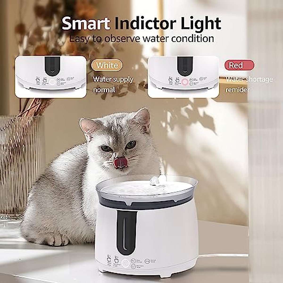 AQHH 2.0L Pet Water Fountain, Automatic Cat Water Fountain Dog Water Dispenser with wireless Pump, Easy Cleaning and Assemble Water Fountain for Cats Inside, Ultra Quiet App Control Pet Water Fountain