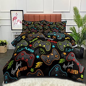NINENINE Gaming Comforter Twin Bedding Sets for Boys Teens Kids,Gamepad Gamer Bedding Set Game Contoller Video Game Comforter Set-Includes 1 Comforter with Matching Pillowcase
