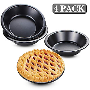 Webake Mini Pie Pans 5 Inch Pie Tins, 4 Pack Nonstick Round Bread and Meat Bakeware for Oven and Instant Pot Baking - Black