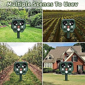 Ultrasonic Animal Repellent Deer Repellent Cat Repellent Outdoor with 5 Frequency Mode & Motion Sensor & Strobe Light Solar Animal Repeller Deterrent Rabbit Repellent Repel Dog Skunk Raccoon, 2 Pack