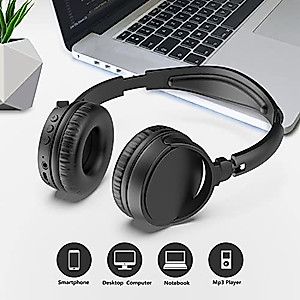AUOUA Bluetooth Headphones On-Ear Foldable Wireless Headset with Mic,Soft Earmuffs&Light Weight Over Ear Headphones with Deep Bass for Home School Office Travel(Black)